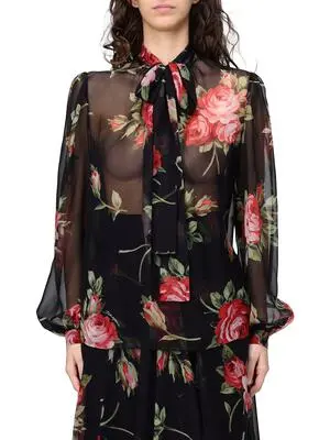 Dolce & Gabbana Floral Print Silk Blouse - Black