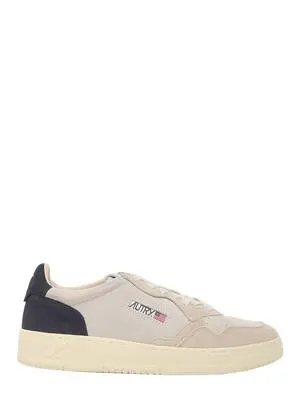 AUTRY Autry Medalist Low Two-Tone Calfskin And Suede Trainers Beige