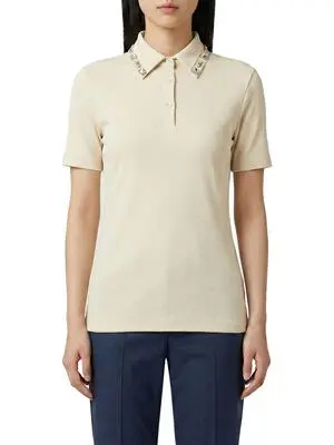 Fabiana Filippi Fabiana Filippi Crystal Embellished Cotton Polo Shirt Beige
