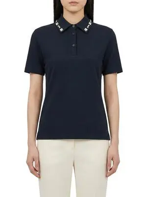 Fabiana Filippi Crystal Embellished Cotton Polo Shirt - Blue