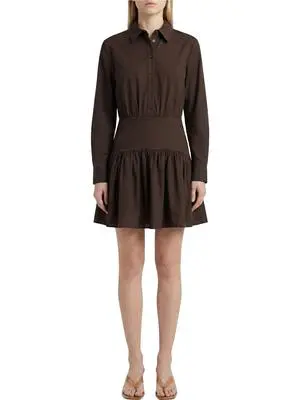 Staud Staud Shirt Dress With Gathered Skirt Brown