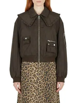GANNI Technical Fabric Bomber Jacket - Brown