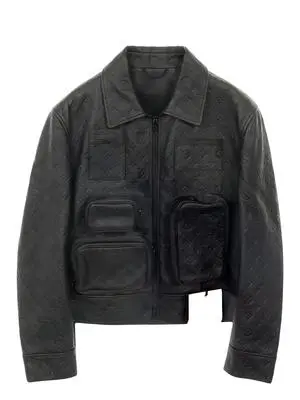 LOUIS VUITTON Monogram Embossed Leather Jacket - Black