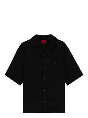 Hugo Logo-embroidered Oversized-fit Woven Shirt - Black