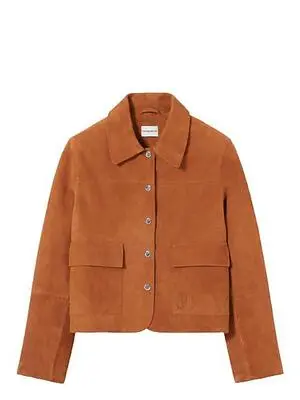 Claudie Pierlot Side-pocket Brand-embroidered Suede Jacket - Camel