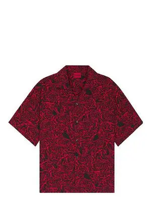 Hugo Rose-print Oversized-fit Woven Shirt - Open Miscellaneous