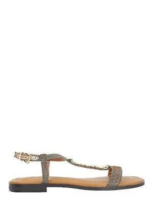 DUNE Woven T-bar Sandals - Bronze Metallic Fabric