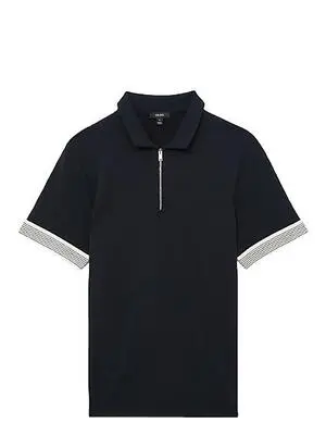 REISS Bruno Half-zip Stretch-woven Polo Shirt - Navy