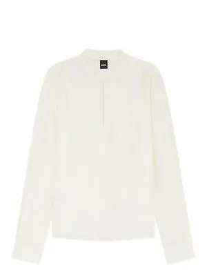 BOSS Stand-collar Relaxed-fit Silk Blouse - Open White