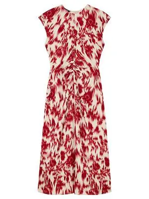 Whistles Floral-print Ruched Stretch-crepe Midi Dress - Multi-coloured