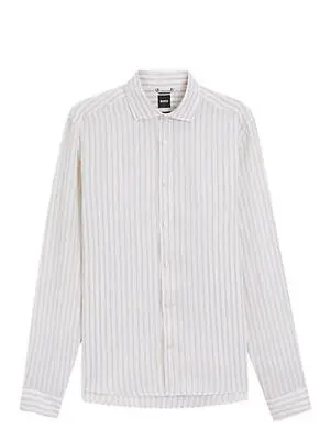BOSS Striped Regular-fit Linen Shirt - Open Beige