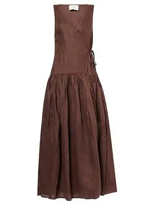 Dissh Ilio Wrap-over Linen Midi Dress - Brown