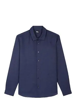 The Kooples Logo-embroidered Slim-fit Linen Shirt Xxl - Navy