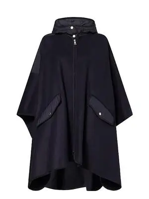 Moncler Logo-badge Hooded Woven Cape - Dark Blue