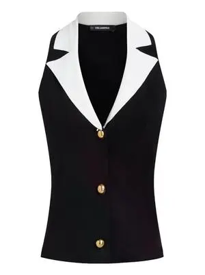 Karl Lagerfeld V-neck Button Top - Black