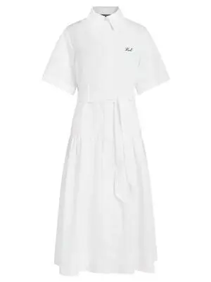 Karl Lagerfeld Tie-waist Tiered Shirt Dress - White