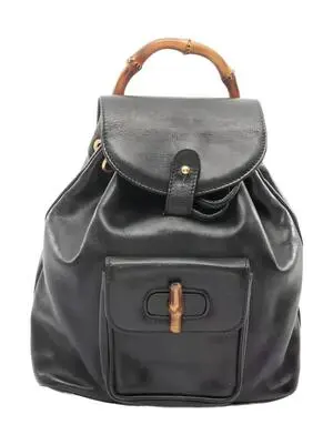 Gucci 2000s Bamboo Leather Backpack - Black