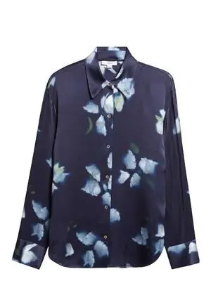 Vince Floral Silk Button-up Shirt - Dark Navy