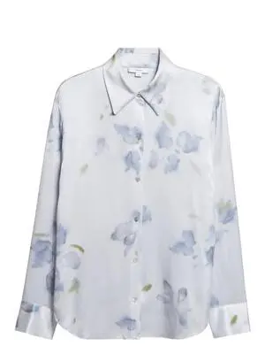 Vince Floral Silk Button-up Shirt - Soft Grey