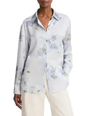Vince Floral Silk Button-up Shirt - Soft Grey