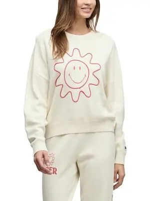 Barefoot Dreams Smiley Sun Stars Cozychic Ultra Lite® Sweatshirt - Cream-light Poppy Red