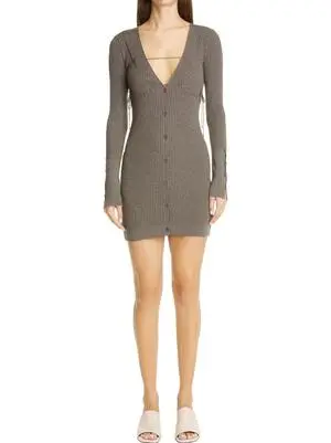 JACQUEMUS Lauris Long Sleeve Merino Wool Mini Sweater Dress