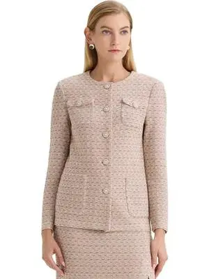 Misook Tonal Tweed Knit Jacket - Biscotti/white/charmeuse