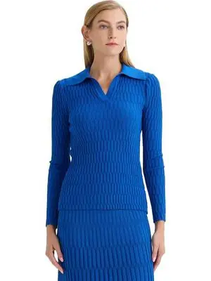 Misook Raised Geometric Knit Tunic - Aegean Blue