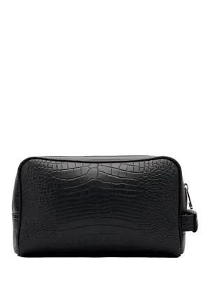 MARC NOLAN Croc-embossed Calfskin Leather Dopp Kit - Black Crocskin