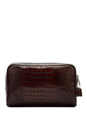 MARC NOLAN Croc-embossed Calfskin Leather Dopp Kit - Brown Crocskin