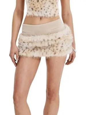 MISS CIRCLE Low-waisted Micro Skirt With Cheetah Faux Fur - Tan