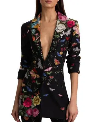 Alice + Olivia Butterfly & Floral Print Blazer - Solar Strength Black