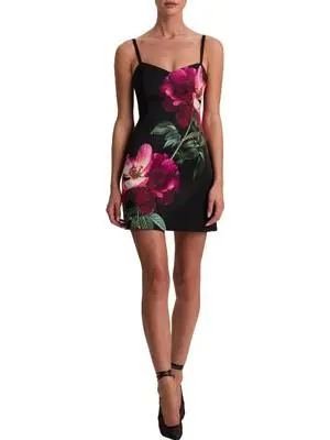 Alice + Olivia Nina Placed Floral Minidress - Empress Bloom Black