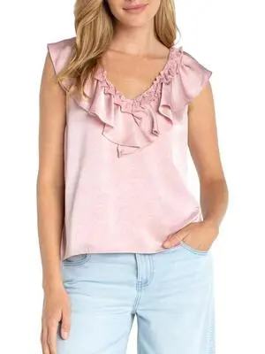 LIVERPOOL Ruffle Sleeveless Mixed Media Top - Light Rose