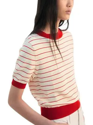 Mango Stripe Short Sleeve Sweater - Red