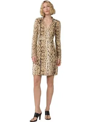 Diane Von Furstenberg Silk Wrap Dress - Leopard Fawn Neutral