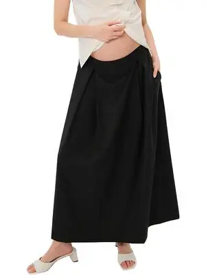 MARION Over-under Bump Pleated Tencel Maternity Maxi Skirt - Black