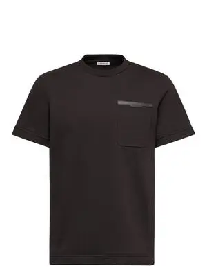 Moncler Leather-trimmed Cotton T-shirt - Black