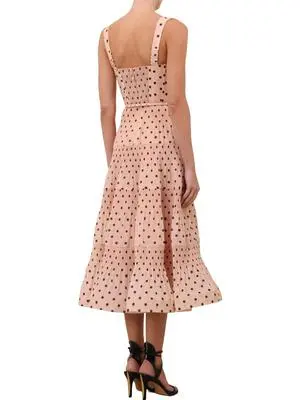 ZIMMERMANNWEAR Pleated Draped Midi Dress - Pink Dot