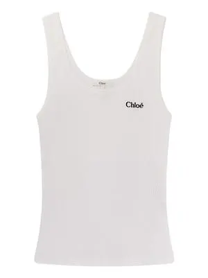 Chloé Ribbed Cotton Tank Top - White