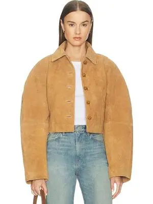 RÓHE Rounded Textured Suede Jacket - Cognac