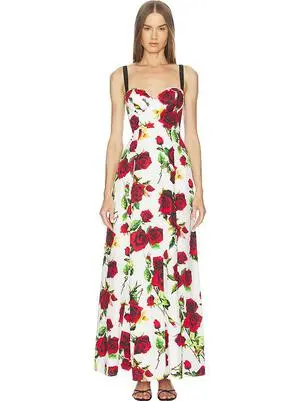 L'Agence Sutton Bdd Strap Maxi Dress - White & Red Romantic Rose