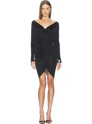 Atlein V Neck Ruched Short Dress - Black