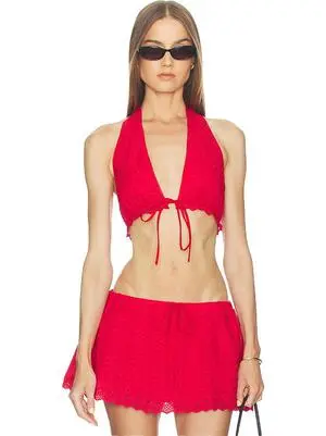 NIA Eyelet Halter Top - Red