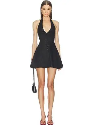 AEXAE Linen Halter Neck Mini Dress - Black