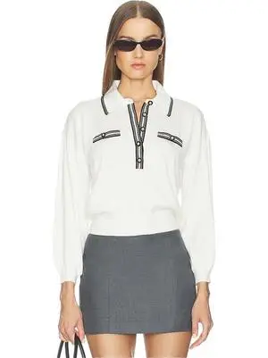 L'Agence Malaki 3/4 Sleeve Collared Sweater - Ivory & Black