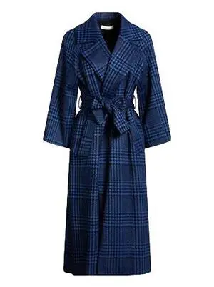 Liviana Conti LIVIANA CONTI Houndstooth Flannel Belted Coat Blue