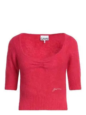 GANNI Knitted Sweater With Embroidered Logo - Red