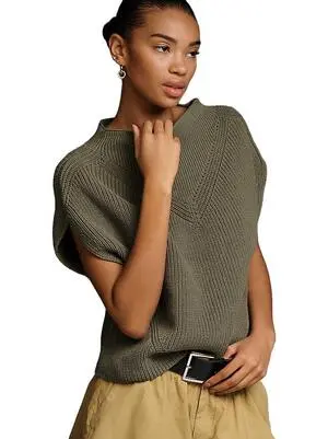 Anthropologie Cotton Poncho Sweater Vest - Baked Olive