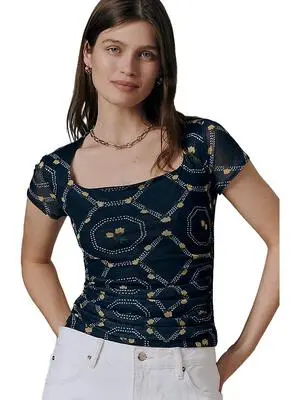 Maeve Short-sleeve Square-neck Top - Navy